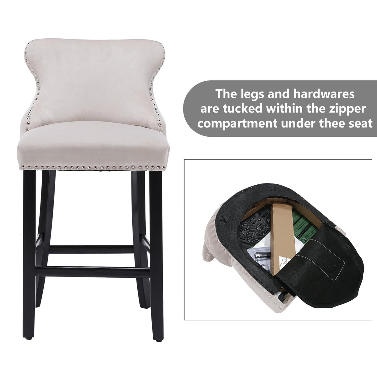 Lucca Set of 2 Wooden Bar Stools -Beige